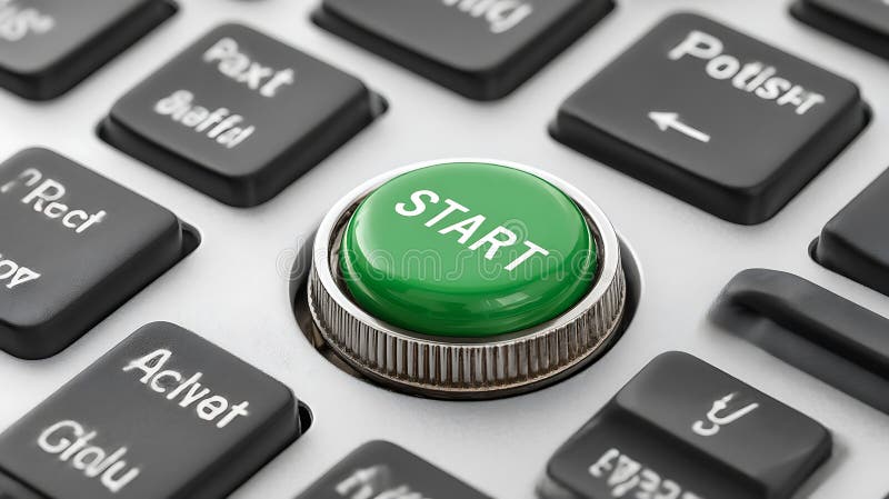 Green Start Button on a Metallic Keyboard Stock Illustration ...