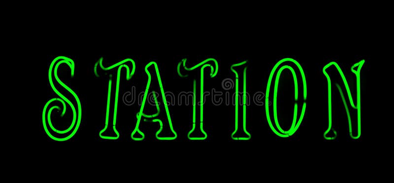 Green station neon sign stock image. Image of fluorescent - 13346465