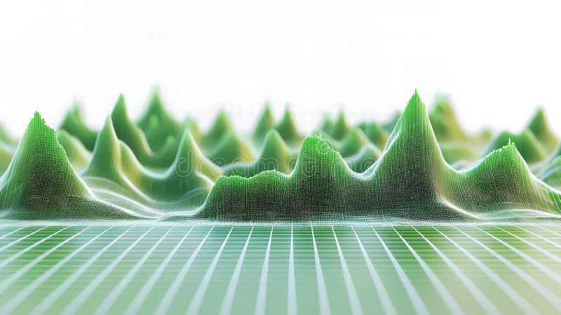 Green Statistical Data Mountain Peaks Rising from Grid Representing ...