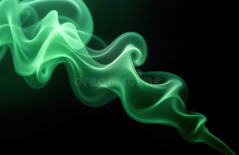 Green Steam Flows in Waves Against Black Backdrop. Abstract Shape ...