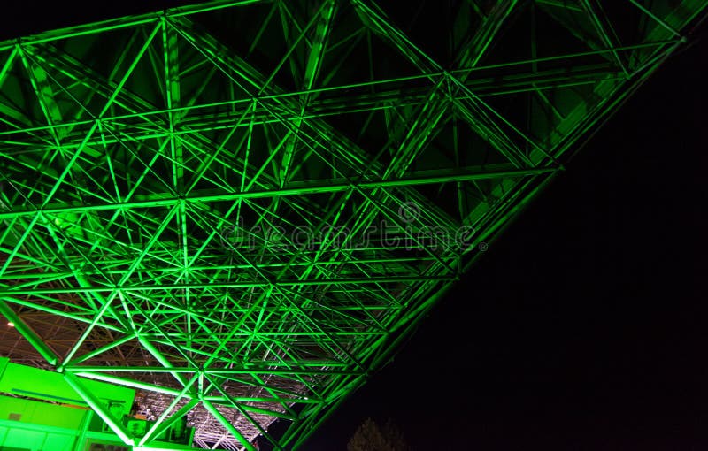 Green Steel Infrastructure with Lights and Black Background Stock Image ...