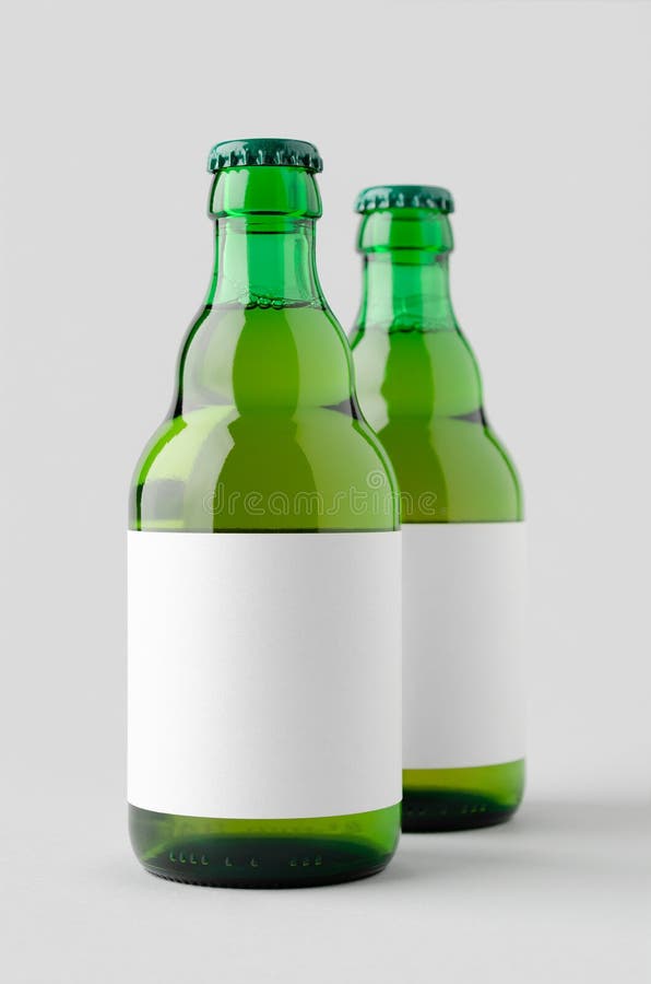 Green Steinie Beer Bottle Mockup with Blank Label Stock Photo - Image ...