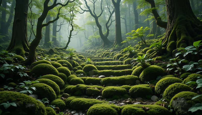 Green Step Path into Mesmerizing Realm of a Verdant Green Forest. Stock ...