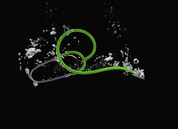 Green Stethoscope Under Water with Bubbles Stock Photo - Image of ...