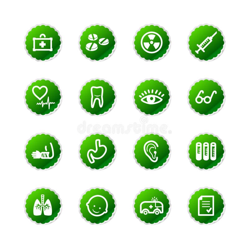 Green Sticker Medicine Icons Stock Vector - Illustration of pictogram ...