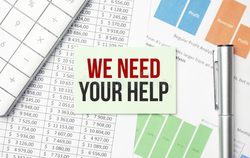 Green Sticker with Text we Need Your Help with Charts Stock Image ...