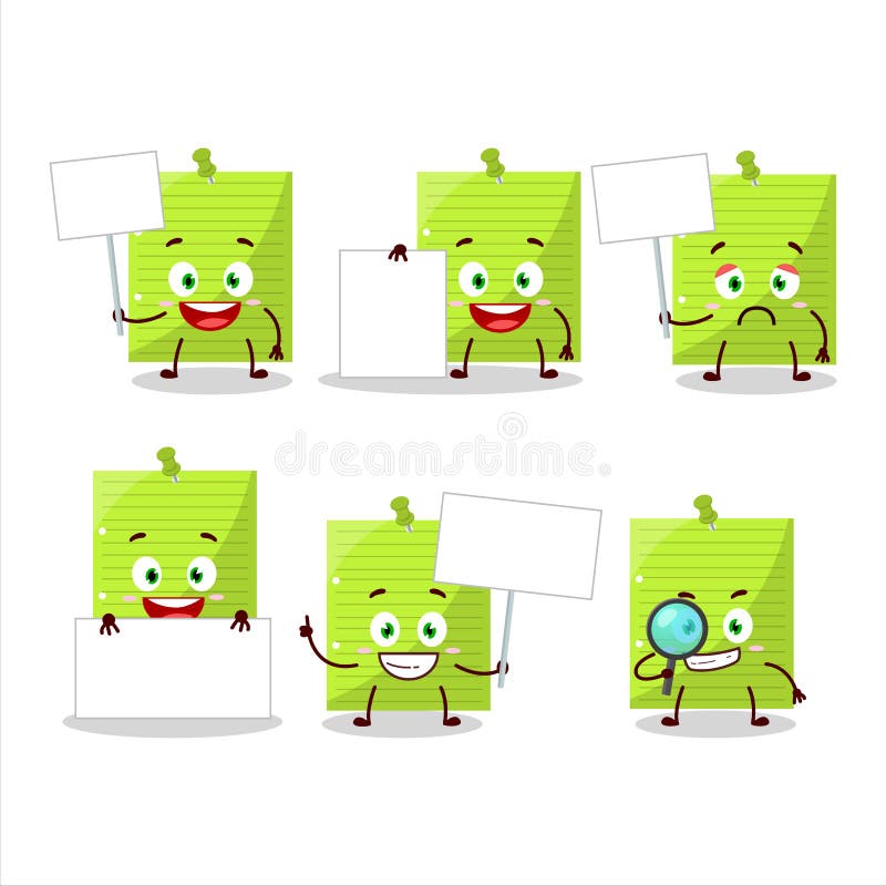 Green Sticky Notes Cartoon Character Bring Information Board Stock ...