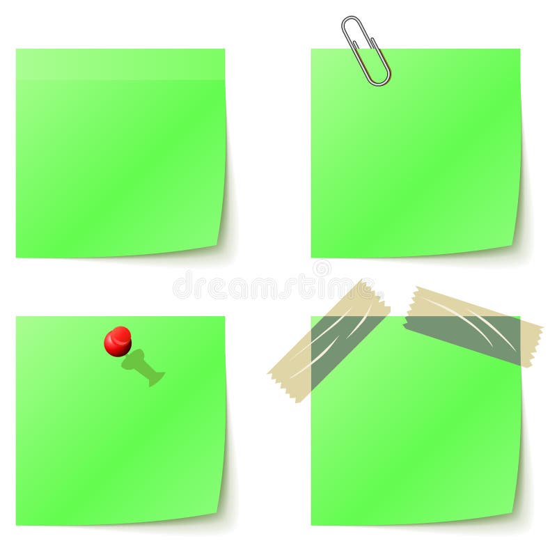 Green sticky notice papers stock vector. Illustration of noticeboard ...