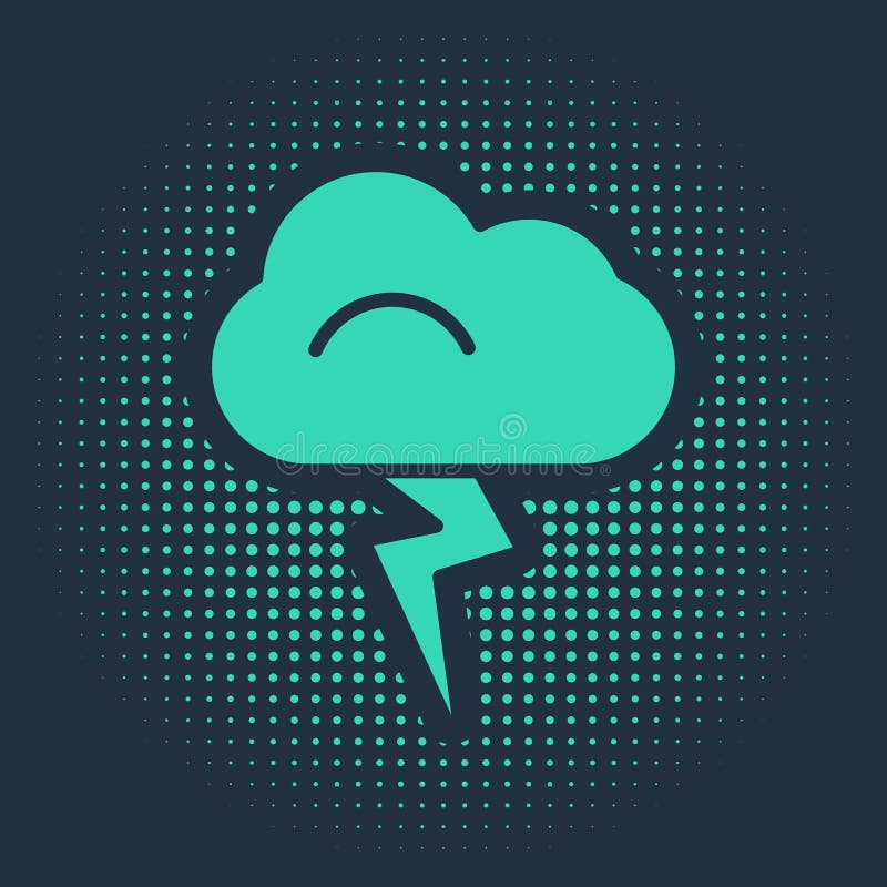Green Storm Icon Isolated on Blue Background. Cloud and Lightning Sign ...
