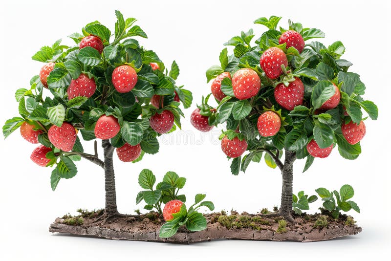 Green Strawberry Trees Isolated on White Stock Illustration ...