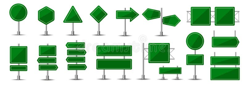 Green Street Sign Board Set. Road Direction Panels, Elements Stock ...