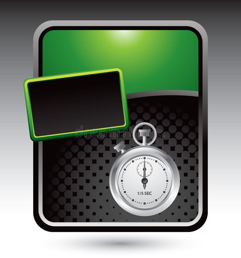 Green Stylized Advertisement with Stop Watch Stock Vector ...