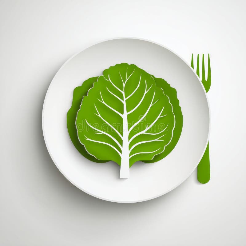 Green Stylized Leaf Resembling Lettuce on a White Plate with Matching ...
