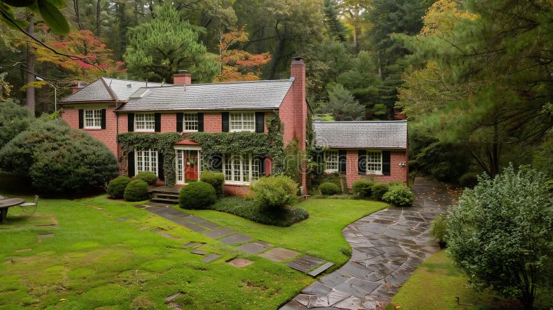 Green Suburban Area with Two Houses with Trees in Background Stock ...
