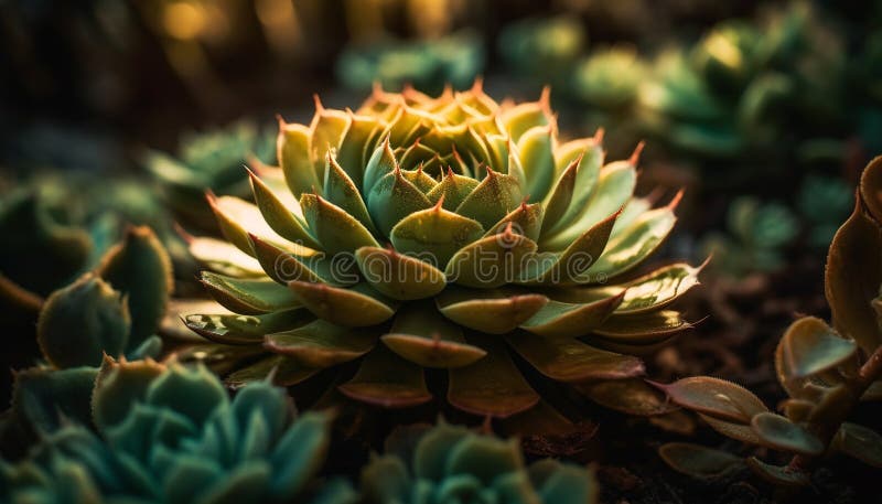 Green Succulent Leaf, Sharp Thorn, Beauty in Nature Generated by AI ...