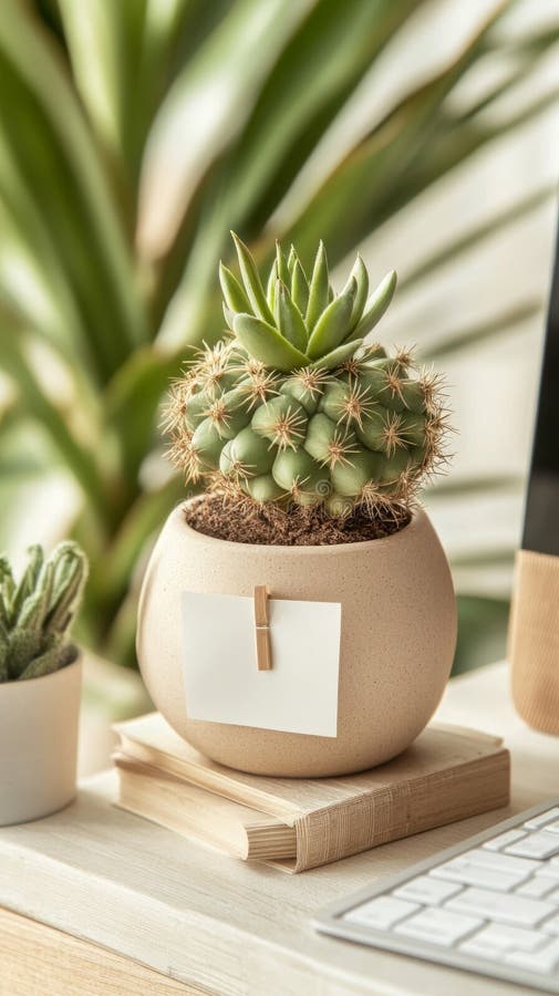 Green Succulents and Cacti Sit on a Workspace, Adding a Fresh Touch To ...