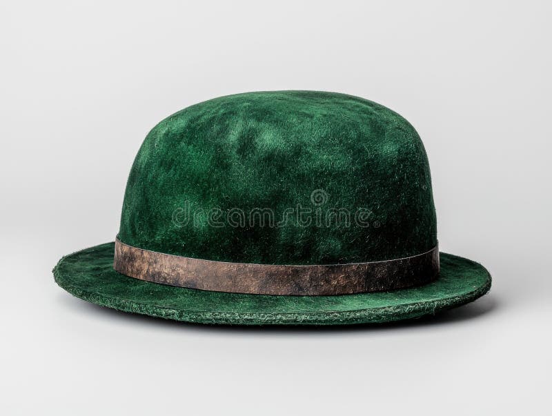 Green Suede Bowler Hat with Brown Leather Band Stock Illustration ...