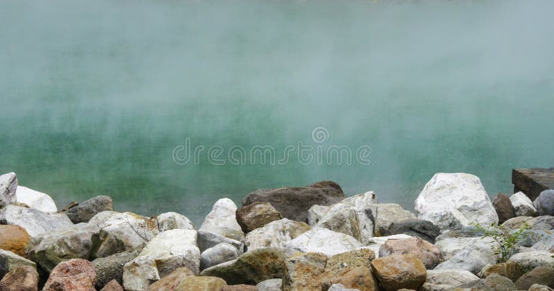 The Green Sulfur Spring with White Smoke Stock Image - Image of scene ...
