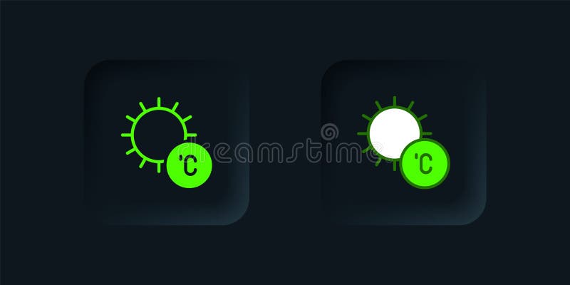 Green Sun Icon Isolated on Black Background. Black Square Button Stock ...