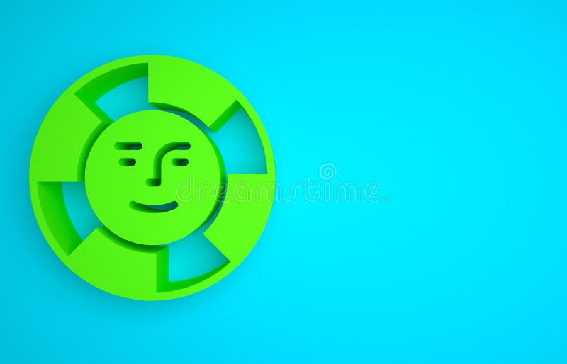 Green Sun Icon Isolated on Blue Background. Minimalism Concept Stock ...