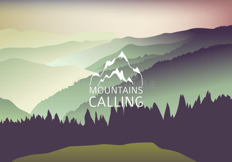 Green Sundown in the Mountain - Vector Background. Sign Mountains are ...