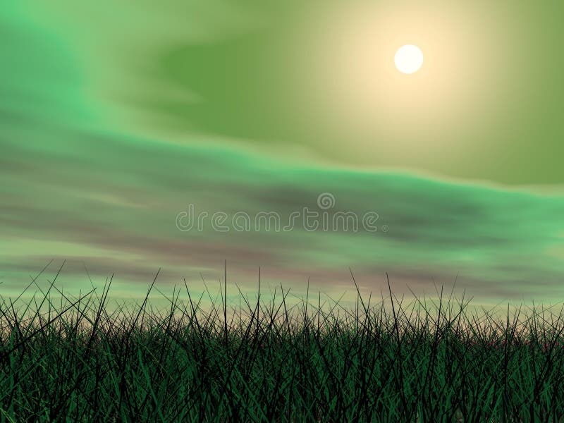 Green sunset - 3D render stock illustration. Illustration of colorful ...