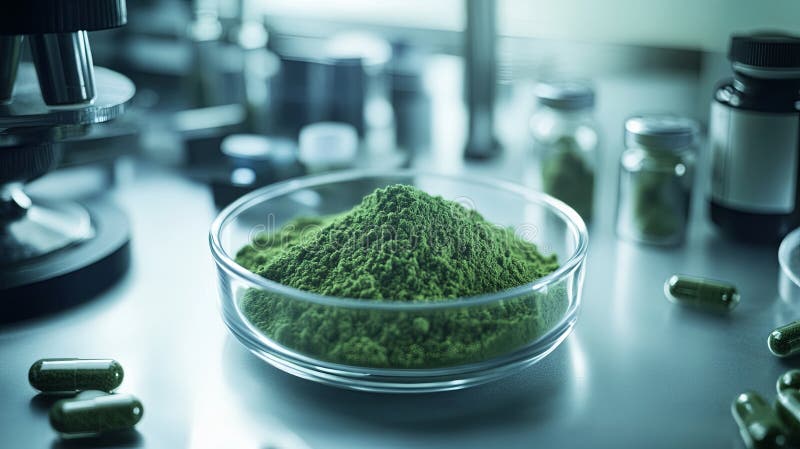 Green Supplement Powder Glass Dish Lab Instruments Stock Photos - Free ...