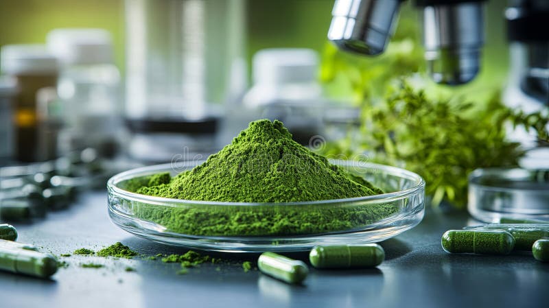Green Supplement Powder Glass Dish Lab Instruments Stock Photos - Free ...