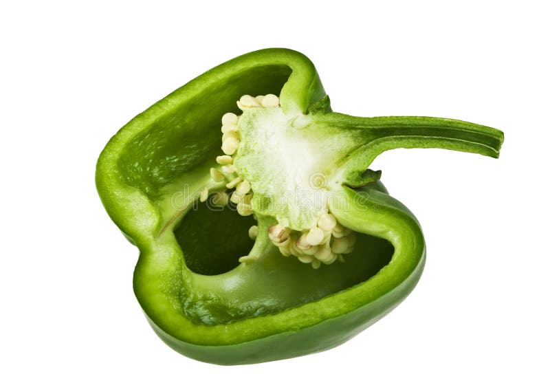 Green Sweet Bell Pepper Cut in Half and Isolated on White Background ...
