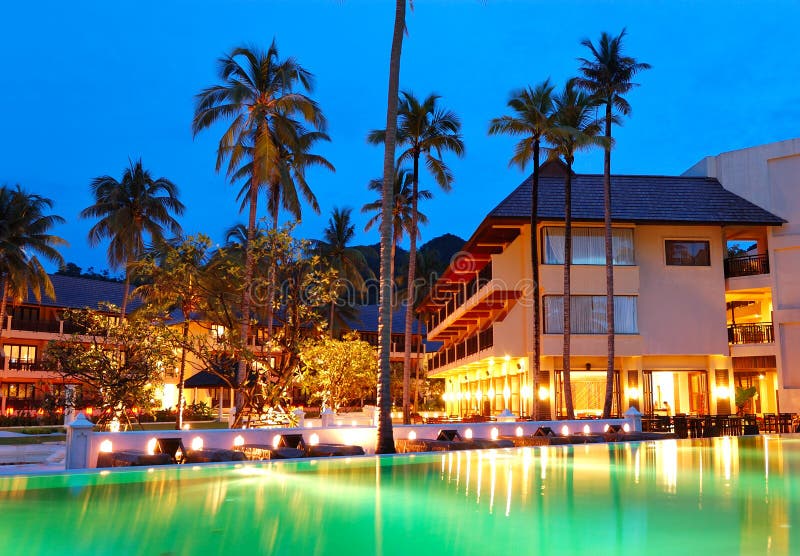 Green Swimming Pool Near Open-air Restaurant Stock Photo - Image of ...