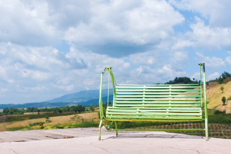 Two Green Swing for Kids Playing Stock Image - Image of empty, color ...