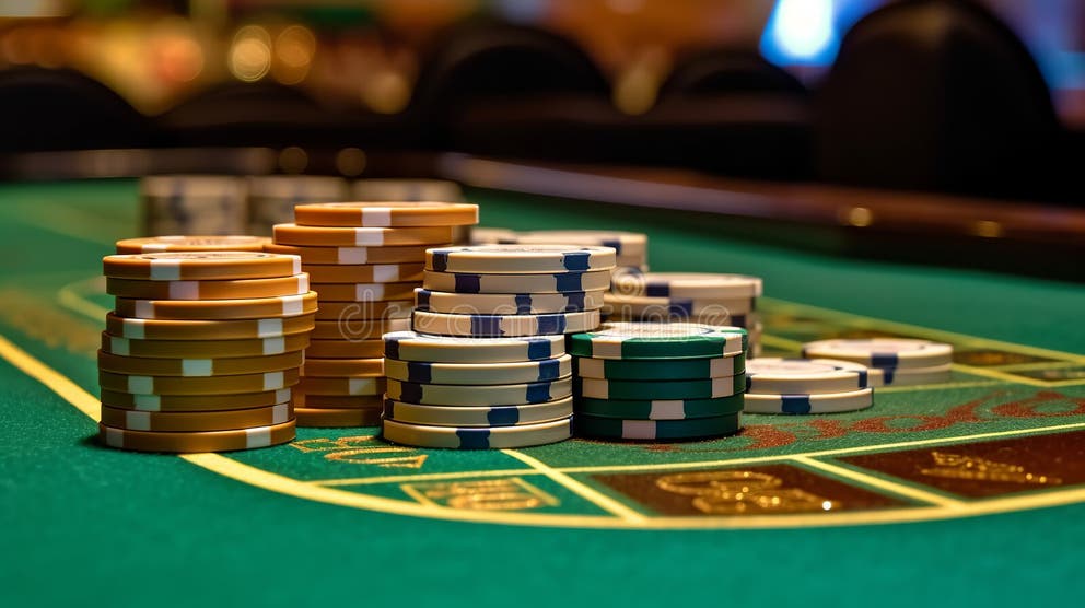 A Green Table Adorned with an Incredible Array of Poker Chips, Creating ...