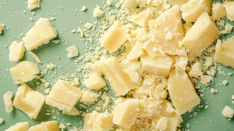 A Green Table with Chunks and Crumbles of Parmesan Cheese on it. View ...