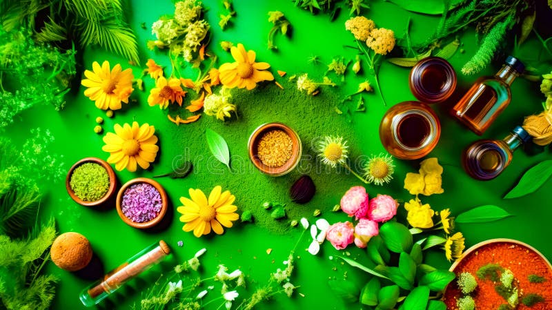 Green Table Topped with Lots of Different Types of Flowers and ...