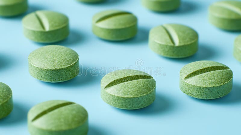 Green Tablets on Blue Surface Stock Illustration - Illustration of ...