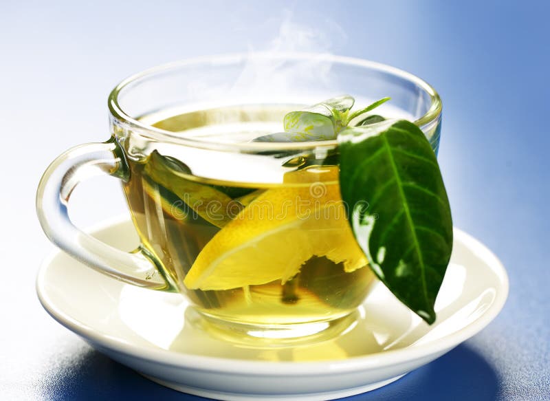 Cup with Green Tea and Green Leaves. Stock Image - Image of antioxidant ...