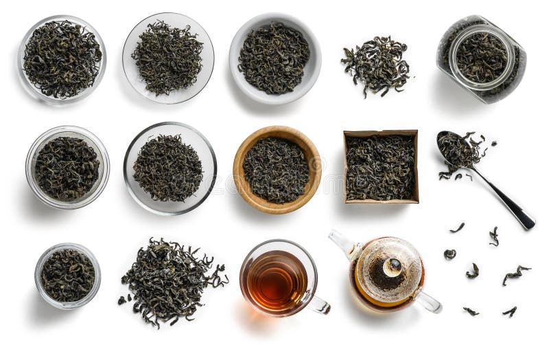 Green Tea Top View on White Background Stock Photo - Image of aromatic ...