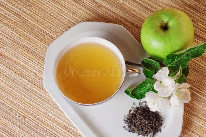 Green tea and apple stock photo. Image of plate, food - 14608908