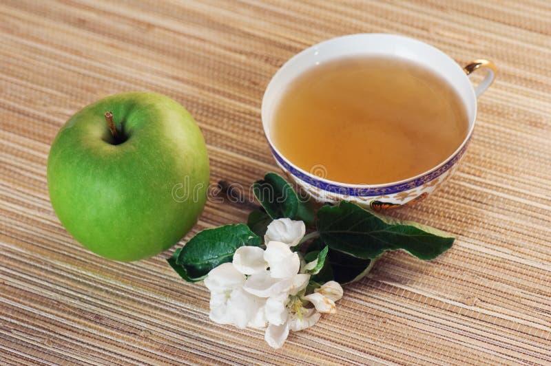 Green tea and apple stock photo. Image of flower, donut - 14608912