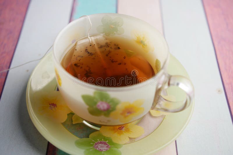 Green Tea and Tea Bag on Table, Close Up. Stock Photo - Image of goods ...