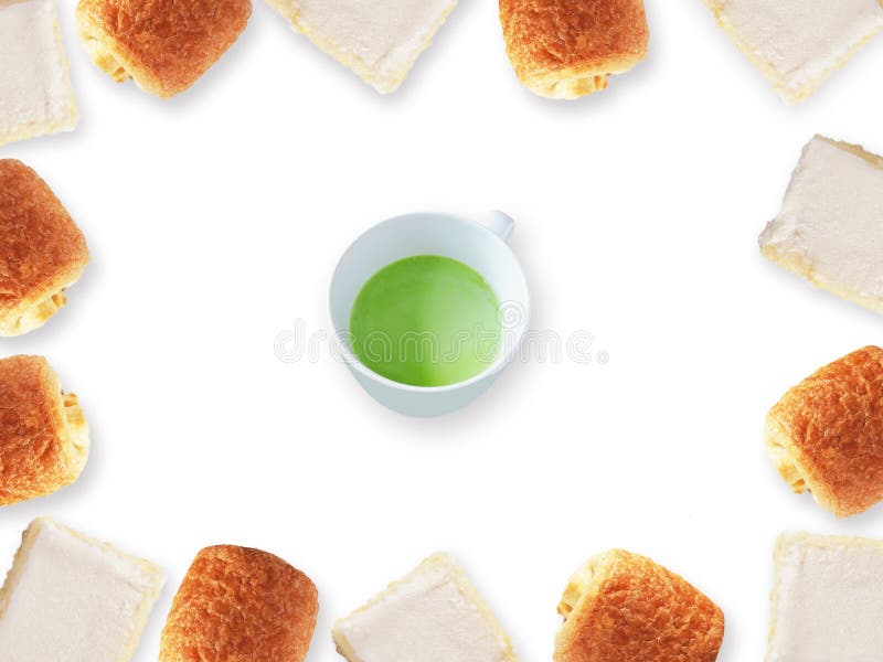 This is Green Tea and Bakery on Isolated Stock Photo - Image of cake ...