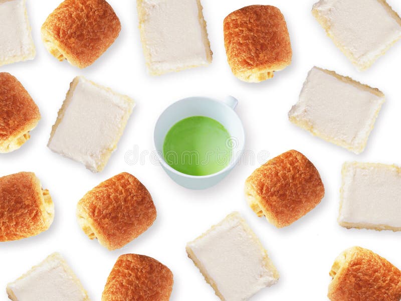 This is Green Tea and Bakery on Isolated Stock Image - Image of tasty ...