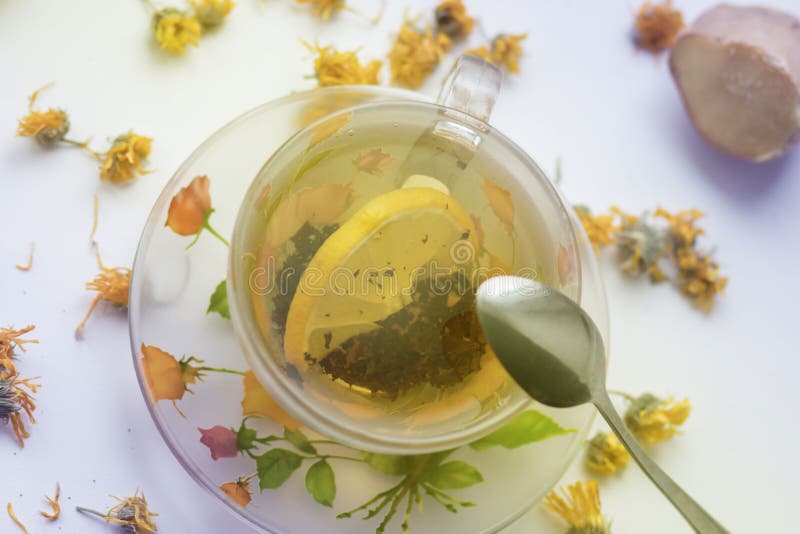 Green Tea in a Beautiful Cup Stock Image - Image of flowers, background ...