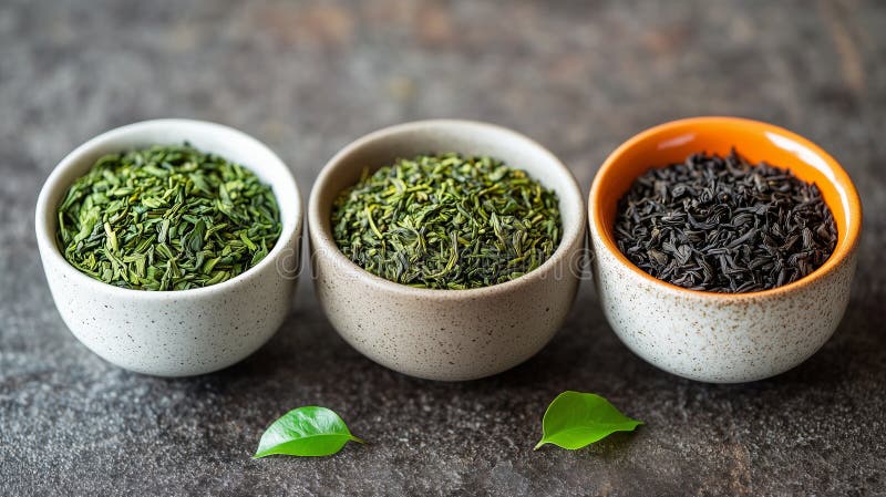 Green Tea, Black Tea, White Tea, and Oolong Tea Stock Photo - Image of ...