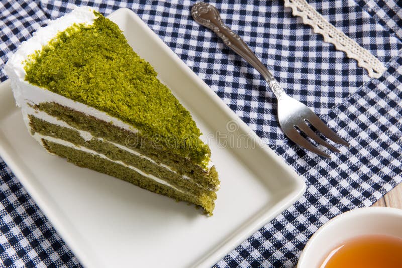 Green Tea Cake with Tea stock image. Image of asian, closeup - 55417383