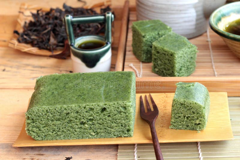 Green Tea Cake Japanese Dessert and Green Tea Stock Photo - Image of ...