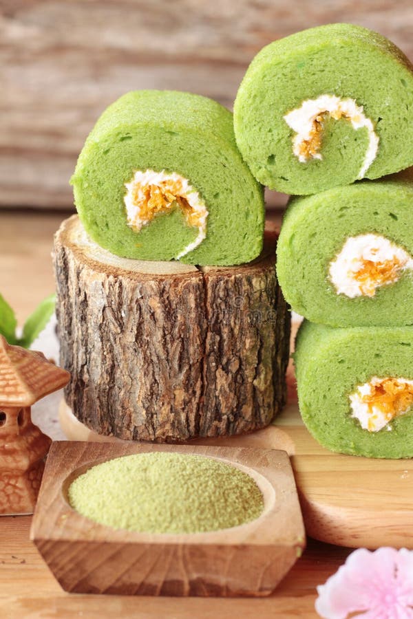 Green Tea Cake Roll and Matcha Green Tea. Stock Photo - Image of baked ...