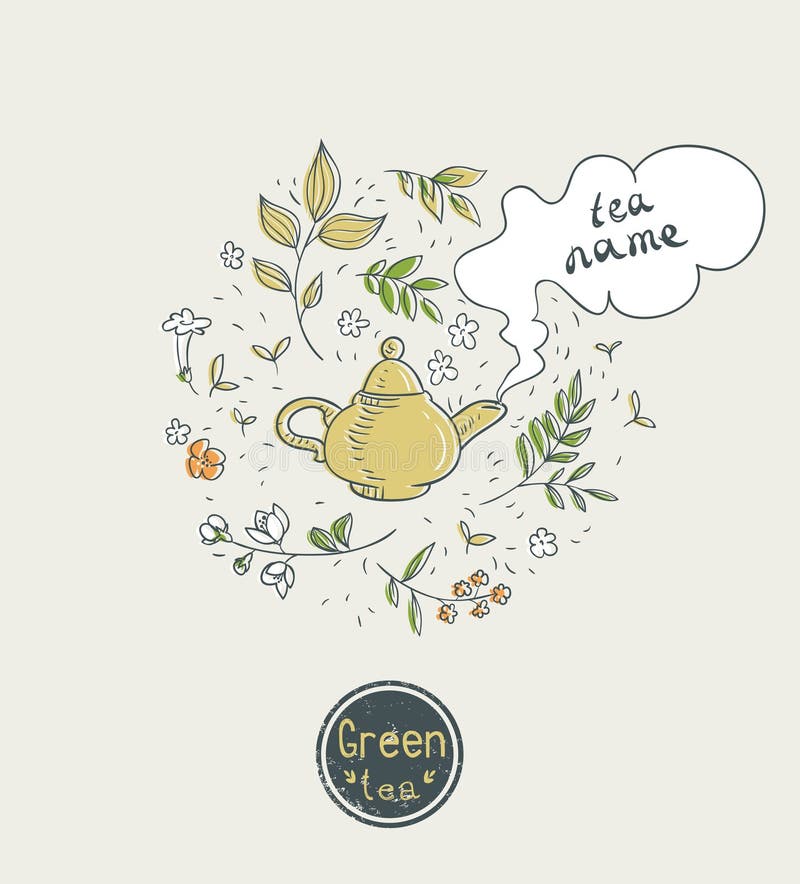 Green tea card design stock vector. Illustration of herbal - 71187534
