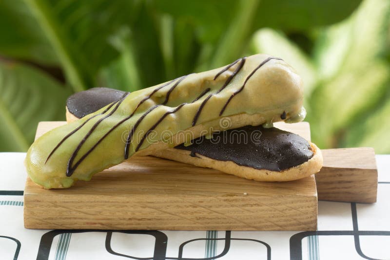 Green Tea and Chocolate Coating Eclair Stock Image - Image of color ...
