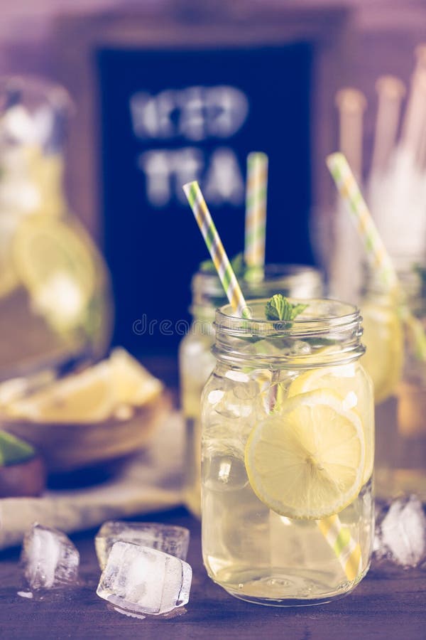 Green tea with citrus stock photo. Image of mason, drinking - 88121780